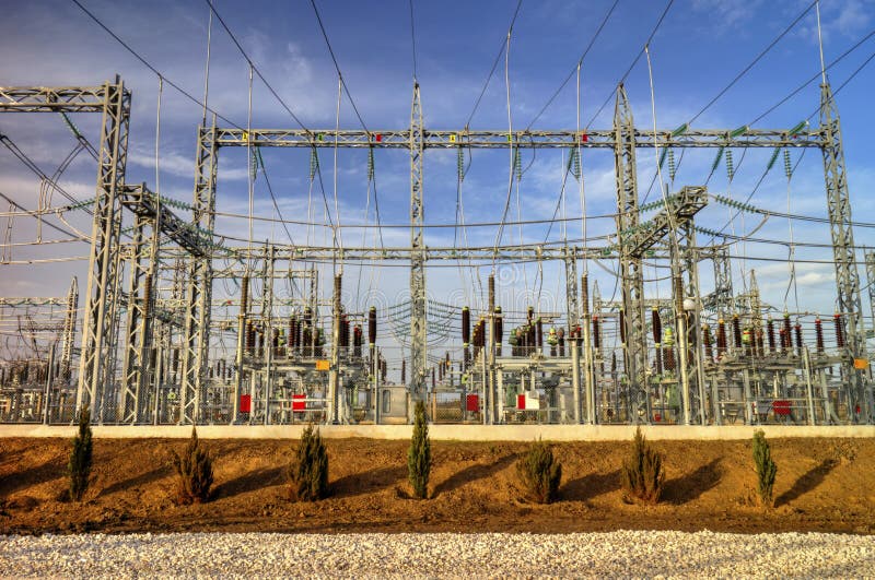 High Voltage Switchyard in Electrical Substation Stock Image - Image of ...