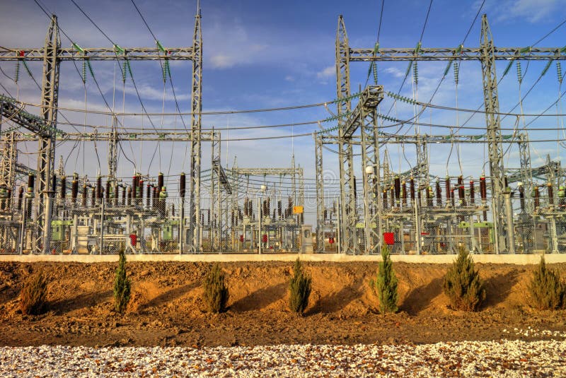 High Voltage Switchyard in Electrical Substation Stock Photo - Image of ...
