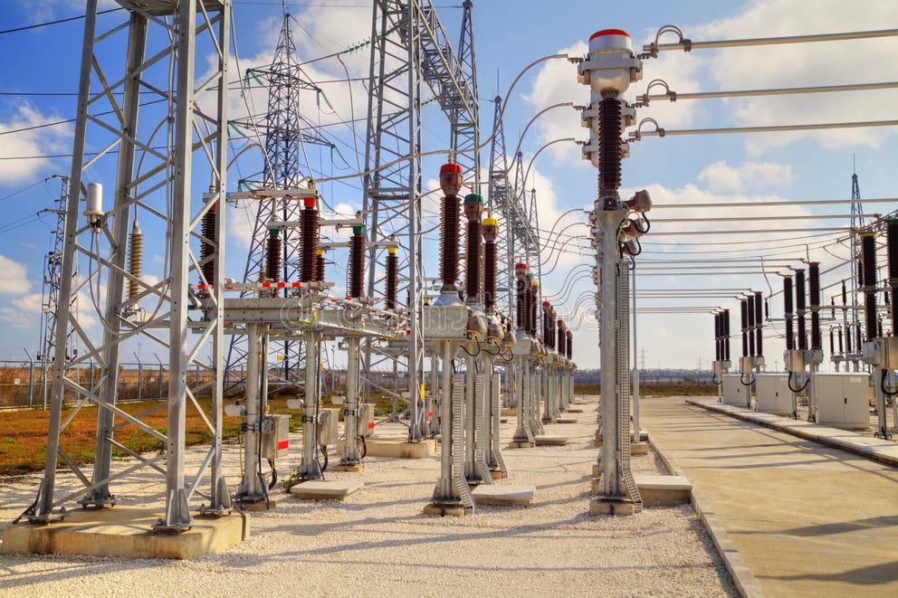 High voltage switchyard stock photo. Image of distribution - 46270838