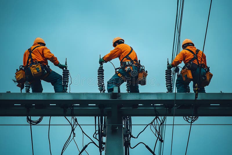 High Voltage Technicians at Work: a Stunning Image of Three ...