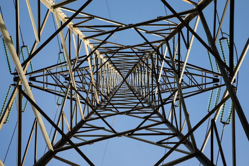 High Voltage Tower from Below with Symmetric View Frame Stock Image ...