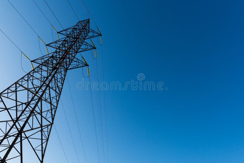 High Voltage Tower with Blue Sky Background Stock Photo - Image of volt ...