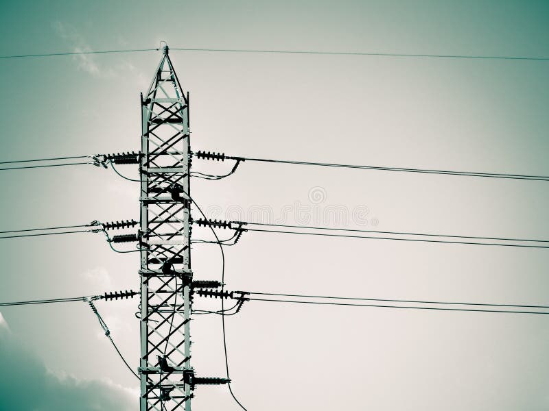 High Voltage Tower and Cable Line in the Sky Stock Image - Image of ...