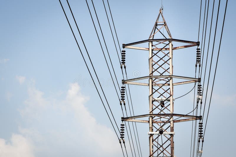 High Voltage Tower and Cable Line Stock Photo - Image of technology ...