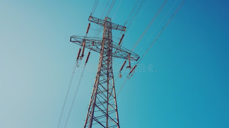 High Voltage Tower with Cables Viewed from Below. Stock Photo - Image ...