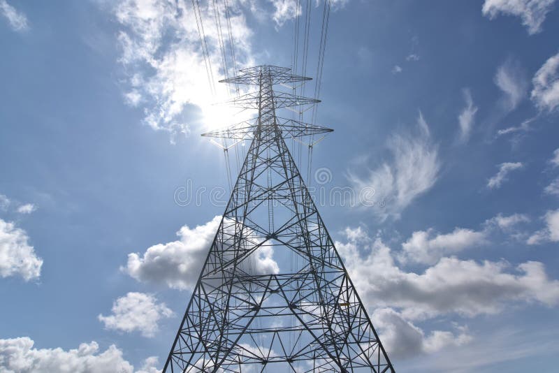 High Voltage Tower, Electric Post and Electric Cable on the Field in ...