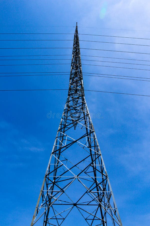 High Voltage Tower, Electricity Post, Electric Post on Deep Blue Sky ...