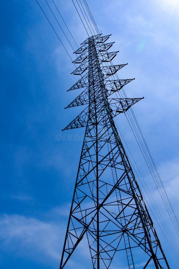 High Voltage Tower, Electricity Post, Electric Post on Deep Blue Sky ...
