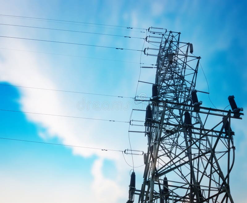 High-voltage Tower Sky Background Stock Image - Image of electrical ...