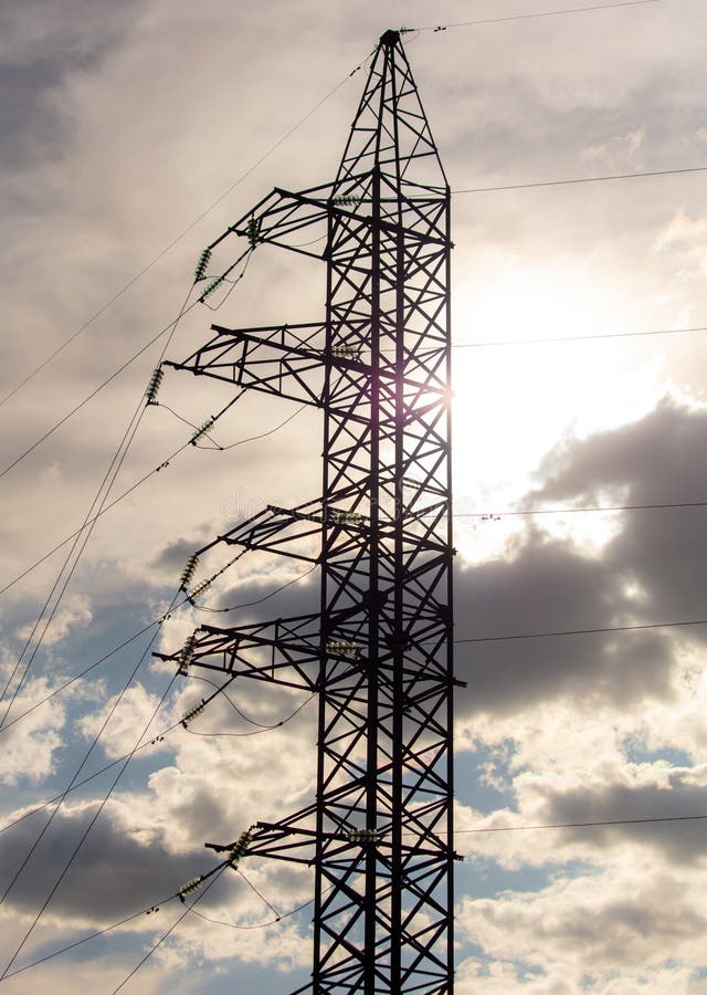 High-voltage Tower Sky Background. Electricity Distribution Station ...