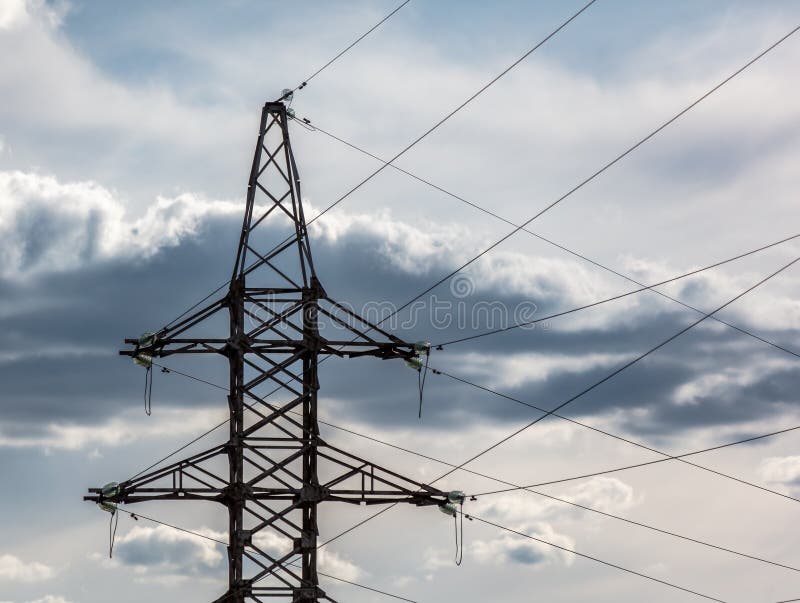 High-voltage Tower Sky Background. Electricity Distribution Station ...