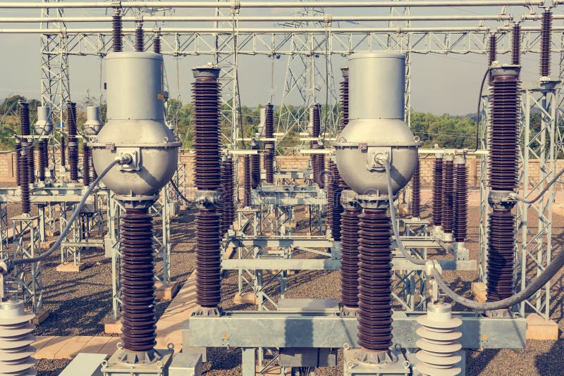 High Voltage Transformer Modern Substation Electrical Switchyard. Stock ...