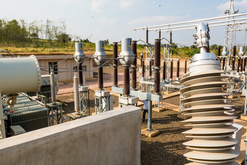High Voltage Transformer Modern Substation Electrical Switchyard. Stock ...