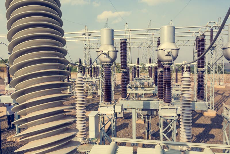 High Voltage Transformer Modern Substation Electrical Switchyard. Stock ...