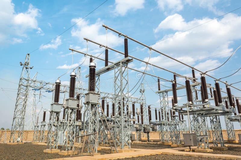 High Voltage Transformer Modern Substation Electrical Switchyard. Stock ...