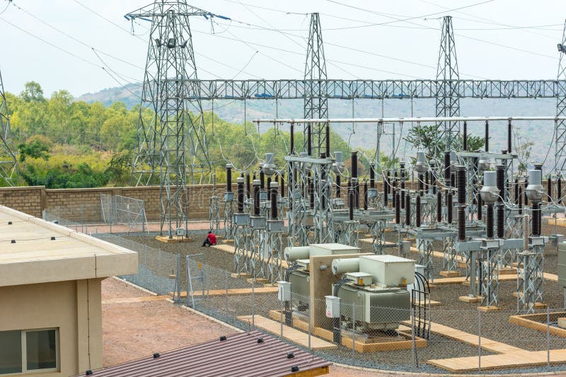 High Voltage Transformer Modern Substation Electrical Switchyard. Stock ...