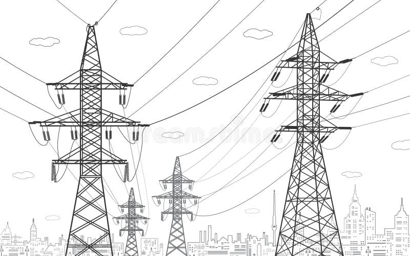 High Voltage Transmission Systems. Electric Pole. Power Lines. a ...
