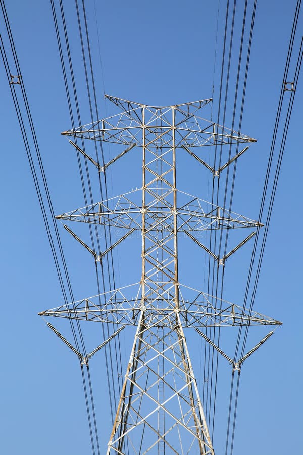 High-voltage Transmission Tower and Wiring Cable Stock Photo - Image of ...