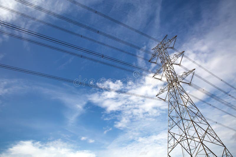 High-voltage Transmission Tower and Wiring Cable Stock Photo - Image of ...