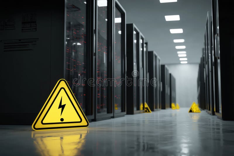 High Voltage Warning in Modern Data Center Stock Illustration ...