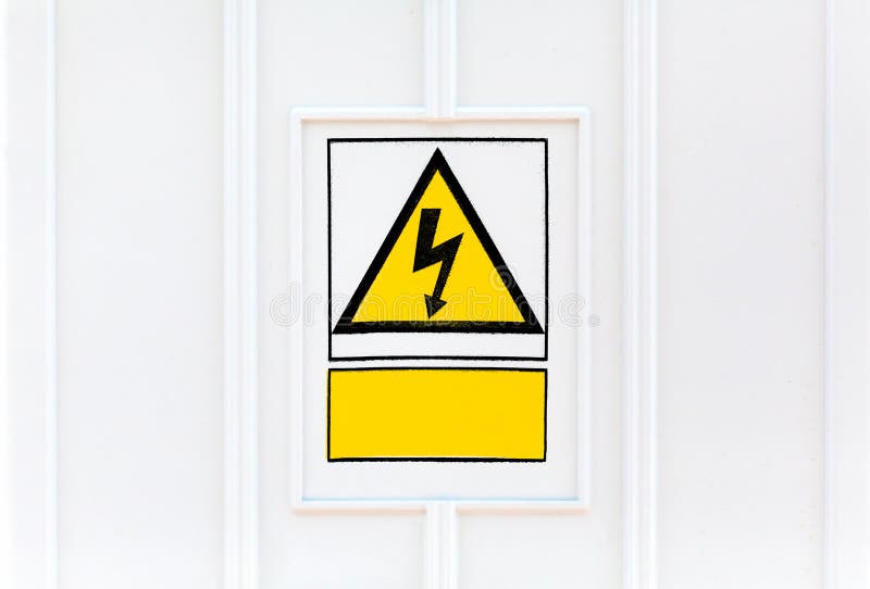 High Voltage Yellow Triangle Warning Plate with an Empty Rectangle Text ...