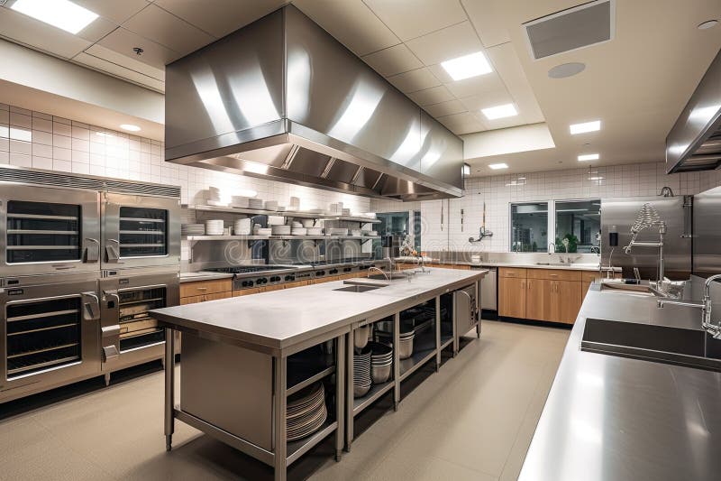 High-volume Kitchen with Various Cooking Stations and Equipment for ...