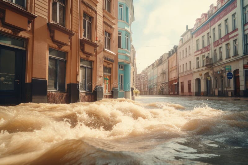High Water Level City Streets. Generate Ai Stock Illustration ...