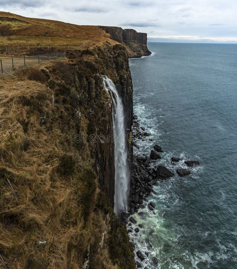 High Waterfall Falling Down into the Ocean Stock Photo - Image of rocks ...