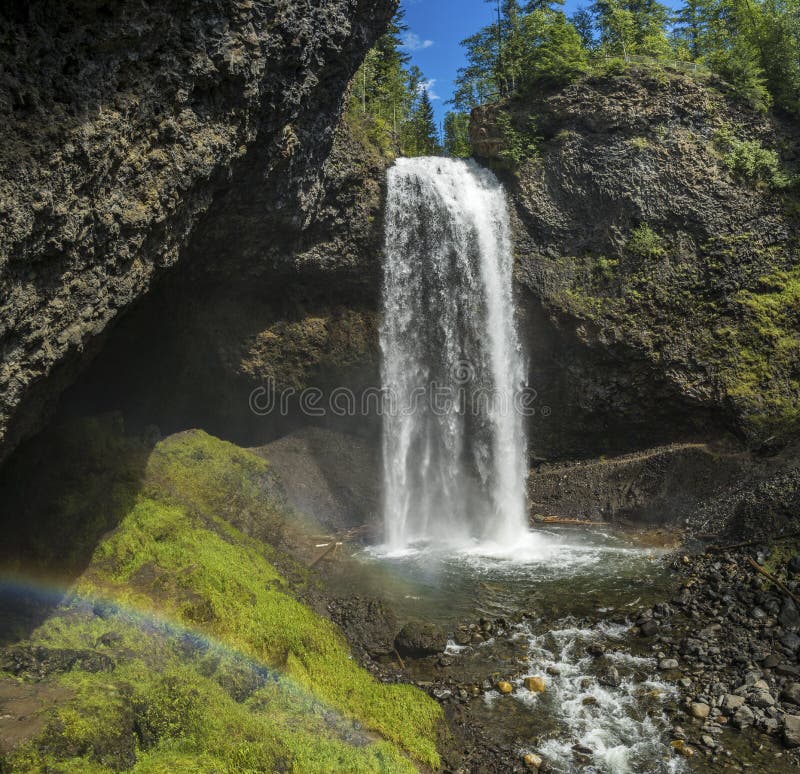 High Waterfall Falling into a Rocky Canyon Stock Image - Image of ...