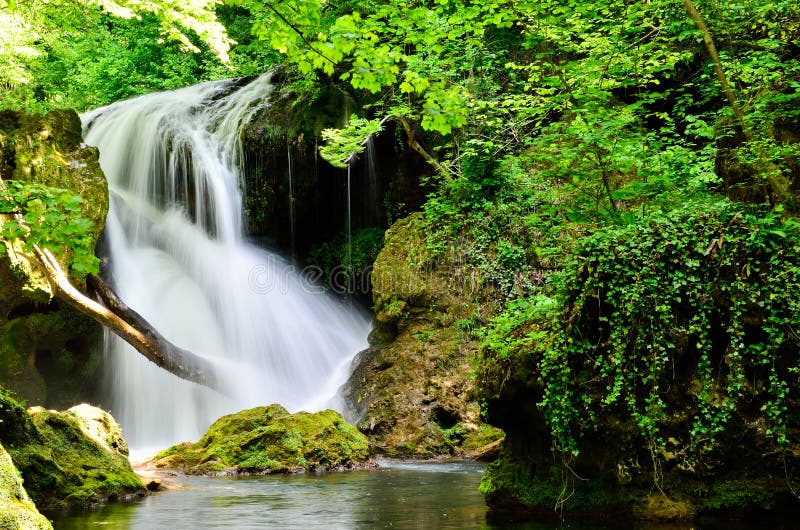 High Waterfall into the Forest Stock Image - Image of beautiful ...
