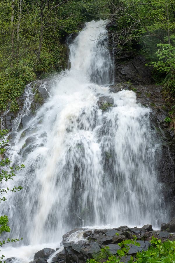 High Waterfall in the Forest from the Mountain Long Exposure Stock ...