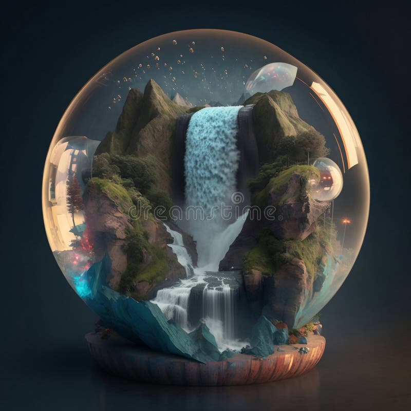 High Waterfall Scenery Inside of Globe Stock Illustration ...