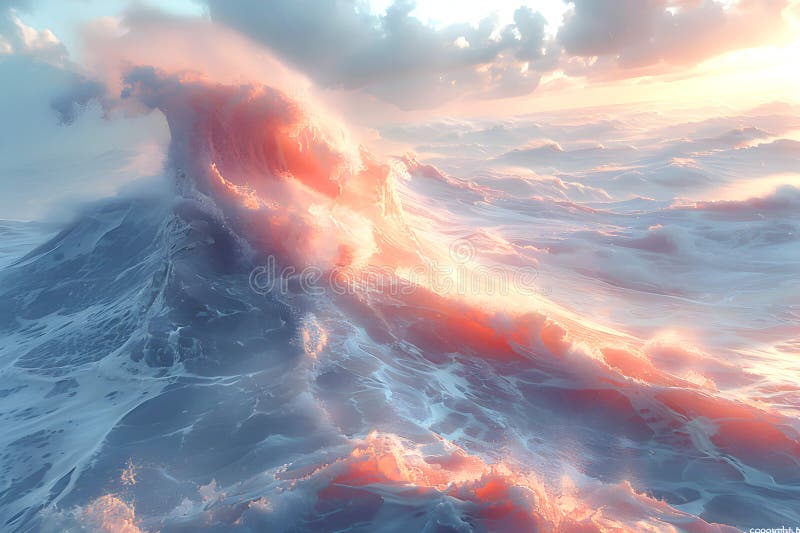 High Wave in Ocean on Sunset Sky Background Stock Photo - Image of ...