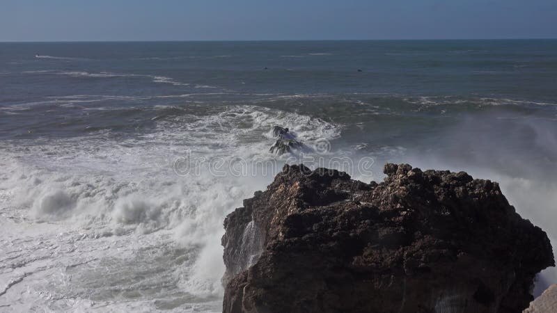 High Waves Breaking on the Rocks of the Coastline Stock Video - Video ...