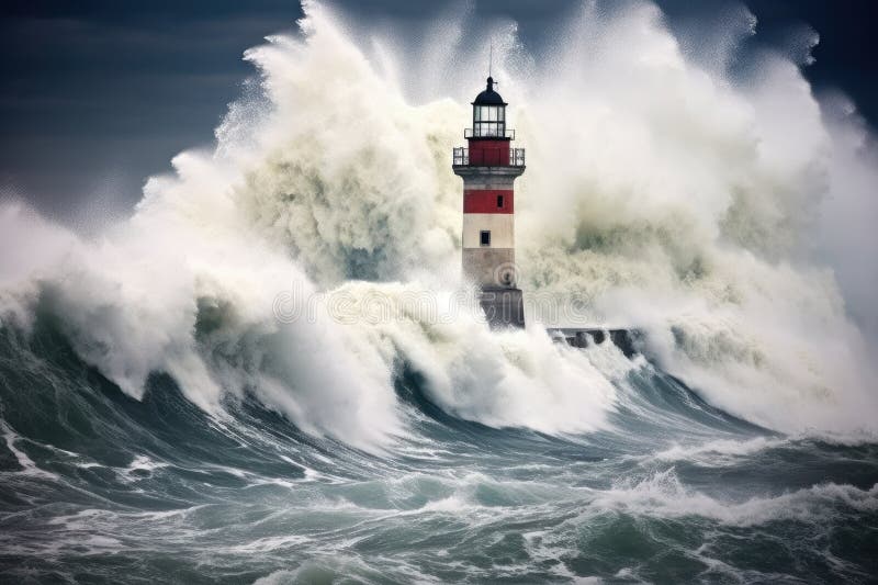 High Waves Hitting a Lighthouse during a Storm Stock Illustration ...