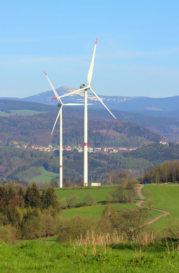 Tall Wind Power Plants in Spring Landscape Stock Image - Image of plant ...