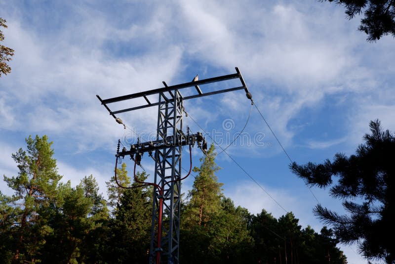 High Wire Tower in the Forest with Sky Behind Stock Image - Image of ...