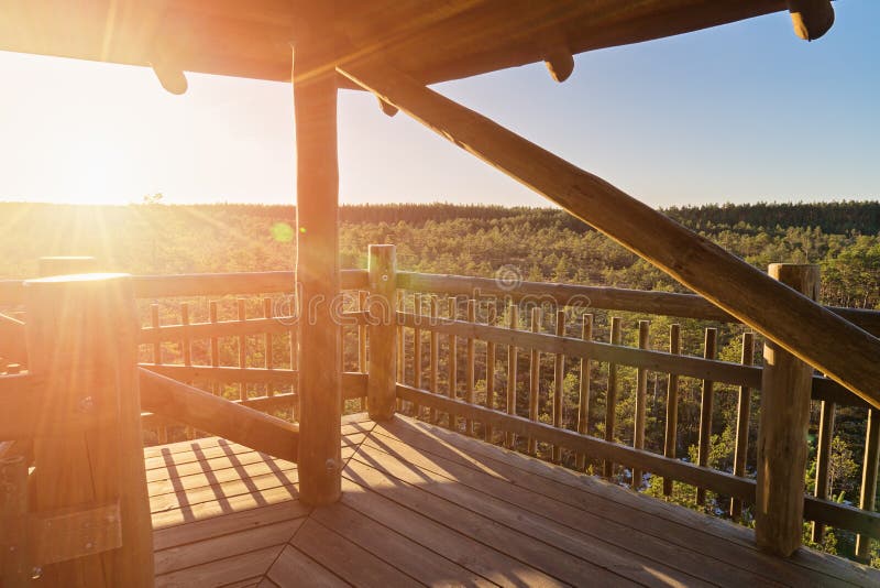 High Wooden Observation Tower with Viewing Platform Stock Photo - Image ...
