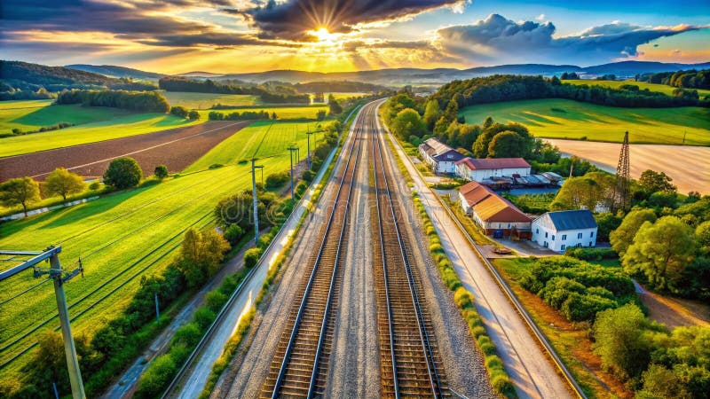 HighAngle Perspective of a Tranquil German Train Platform Empty Tracks ...
