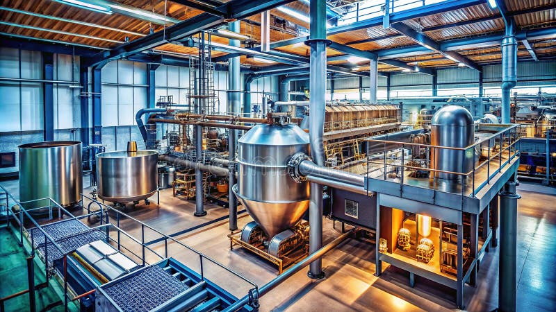 HighAngle View of a Modern Industrial Coffee Brewing Facility Boiler ...