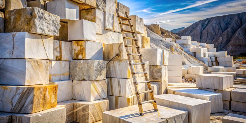HighAngle View of Stacked Marble Blocks in a Quarry Illustrating the ...