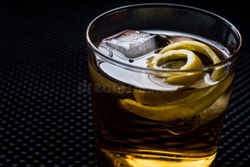 Highball Cocktail with Lemon Peel and Ice. Stock Image - Image of juice ...