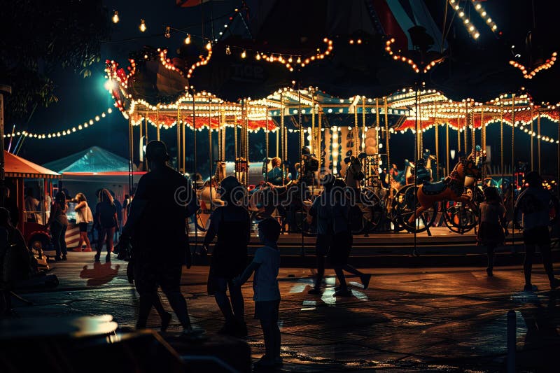 A Highcontrast Image of a Carnival at Night with Shadows and Lights ...