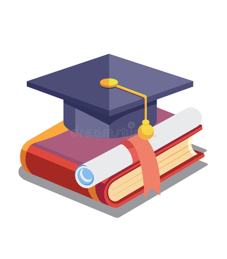 Higher Education Diploma, Graduation Cap and Book. Poster or Postcard ...