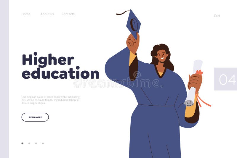Higher Education Landing Page Design Template With Cheerful Alumnus Female Character Holding