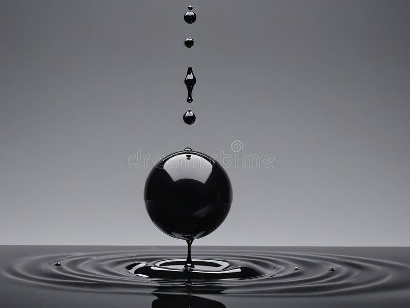 Higher Floating Black Glossy Ball with Black Oil Dropping Down, Full ...