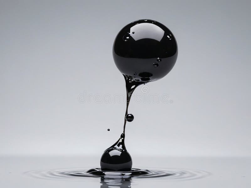 Higher Floating Black Glossy Ball with Black Oil Dropping Down, Full ...