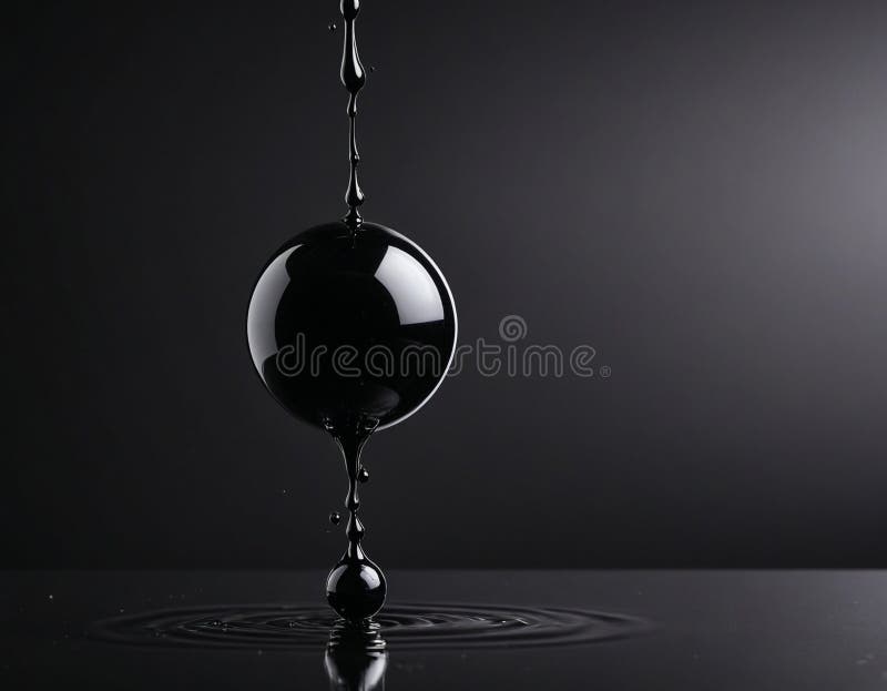 Higher Floating Black Glossy Ball with Black Oil Dropping Down, Full ...