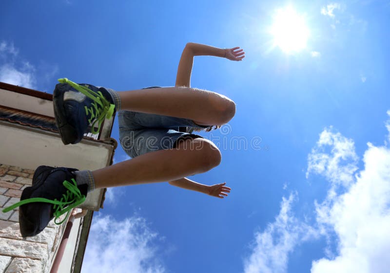 Highest Jump of a Child and the Blue Sky Stock Image - Image of male ...
