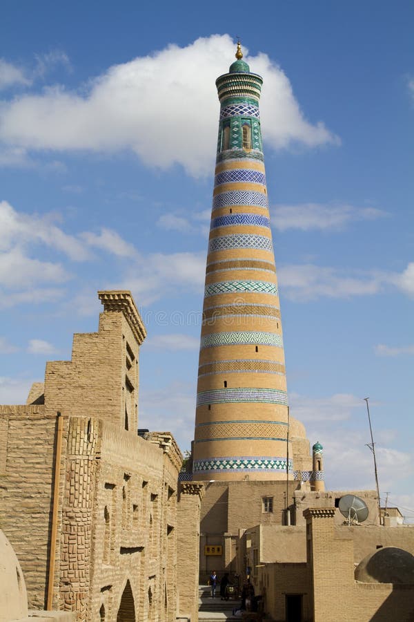 Highest Minaret in Khiva - Islam Khoja Stock Photo - Image of structure ...